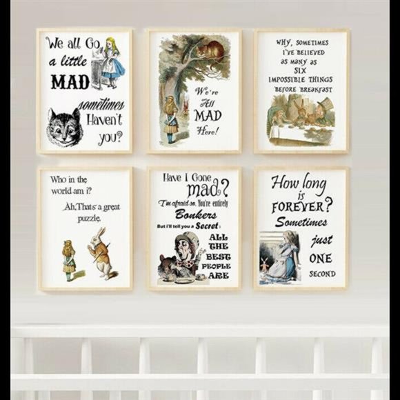 Art | Alice Wonderland Book Quotes Wall Art Decor Set Of 6 Print 8x1 ...
